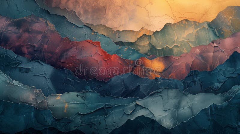 Abstract, Textured Depiction of a Mountain Range, with a Vibrant ...
