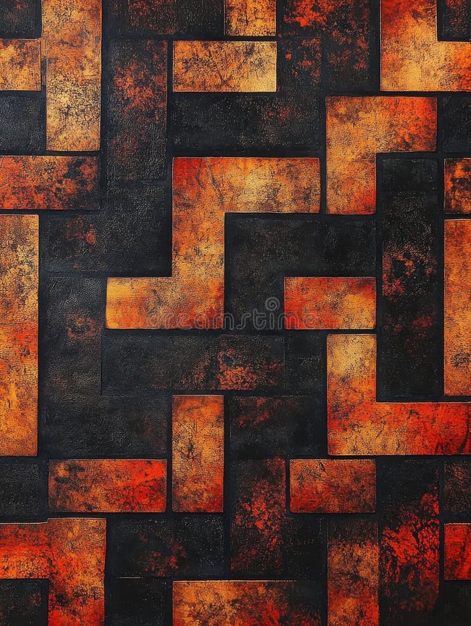 Abstract Textured Geometric Pattern with Black and Orange Rectangular Shapes Stock Illustration ...