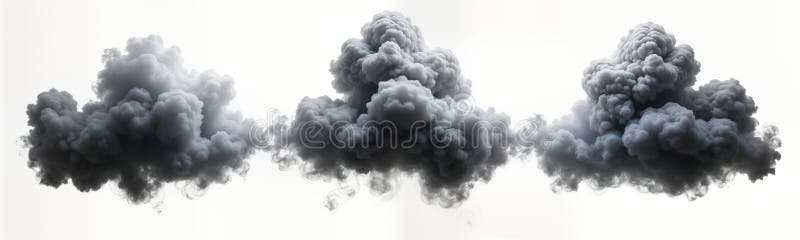 Abstract Textured Gray Smoke Clouds in Dynamic Motion Against Plain ...