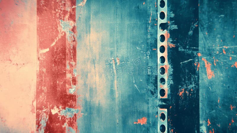 Abstract Textured Metal Panel with Red and Blue Paint Stock ...