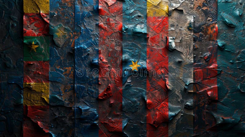 Abstract Textured Painting Featuring Flags of Multiple Countries with ...