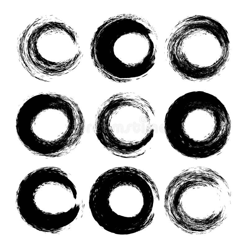 Abstract Textured Round Strokes and Prints Thick Black Gouache Paint on ...