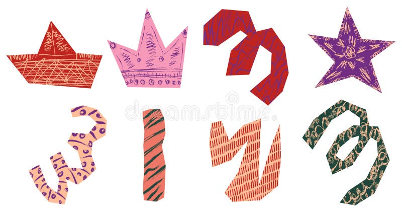 Abstract Textured Shapes and Objects Set. Collection Fantasy ...