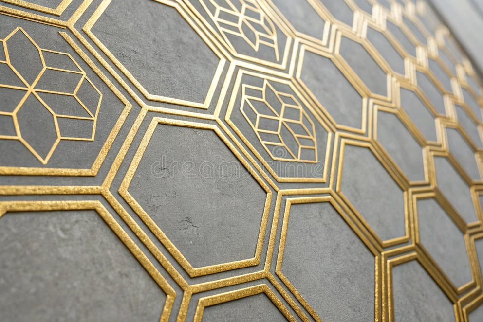Abstract Textured Surface with Gold Hexagonal Patterns Stock ...
