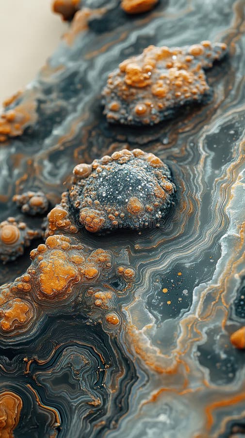 Abstract Textured Surface with Metallic Orange and Gray Bubbles Stock ...