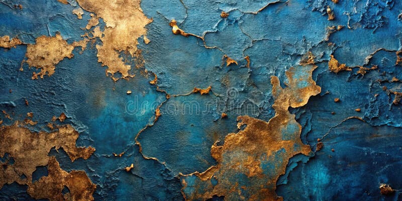 Abstract Textured Wall with Deep Blue and Gold Patina. Generative AI ...