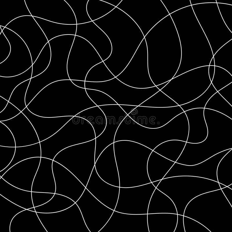 Abstract Thin Wavy White Lines on Black Design Background. Vector ...