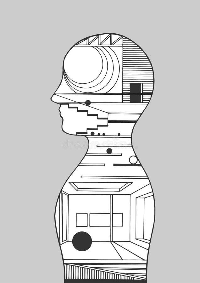 Abstract Thinking World, Universe Inside Your Mind Vector Hand Drawn ...