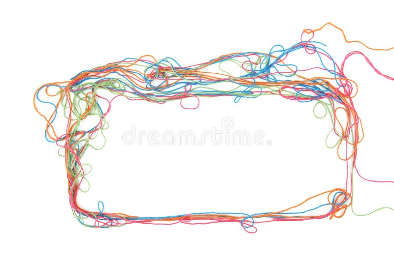 Frame of Tangled Colorful Cotton Threads Isolated on White Background ...
