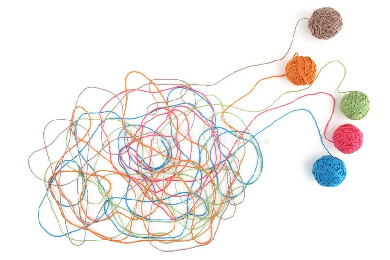 Tangled Colorful Cotton Threads Isolated on White Background. Stock ...