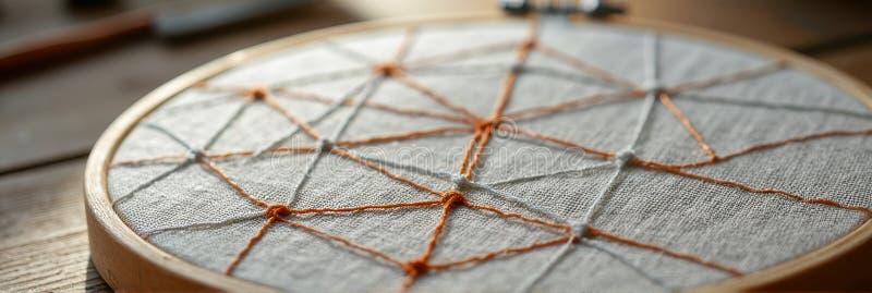 Abstract Thread Pattern on Fabric in Wooden Hoop on Table Stock ...