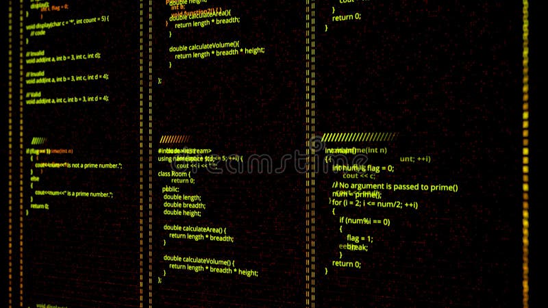 Abstract Three Columns with Coding Programs on Black Background ...