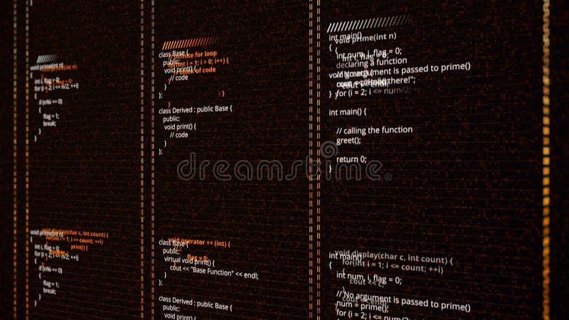 Abstract Three Columns with Coding Programs on Black Background ...