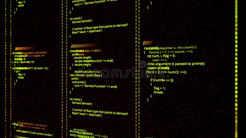 Abstract Three Columns with Coding Programs on Black Background ...