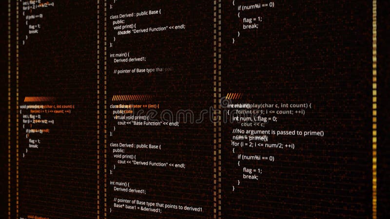 Abstract Three Columns with Coding Programs on Black Background, Seamless Loop. Animation Stock ...