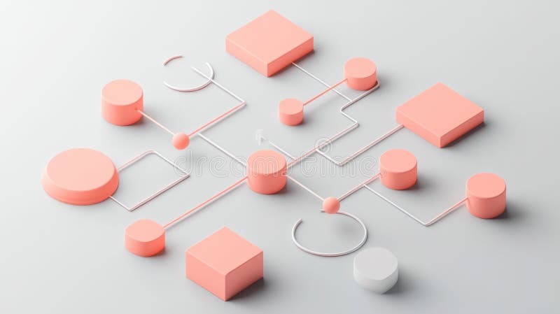 Abstract Three-dimensional Network of Peach and White Geometric Shapes ...