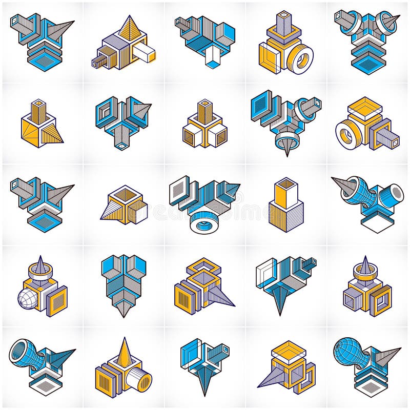 Abstract Three Dimensional Shapes Set, Designs. Stock Illustration ...