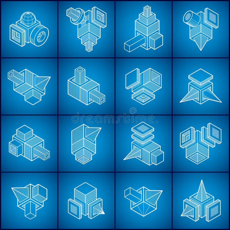 Abstract Three Dimensional Shapes Set, Vector Designs. Stock Vector ...