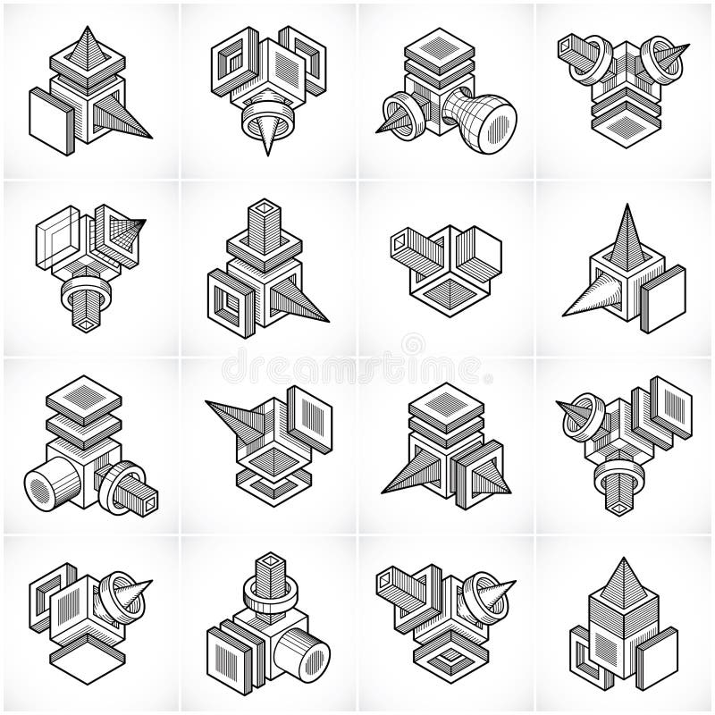 Abstract Three Dimensional Shapes Set, Vector Designs. Stock Vector ...