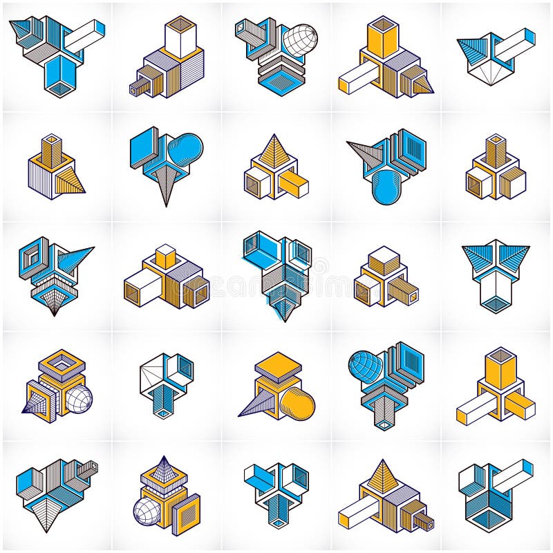 Abstract Three Dimensional Shapes Set, Vector Designs Stock Vector ...