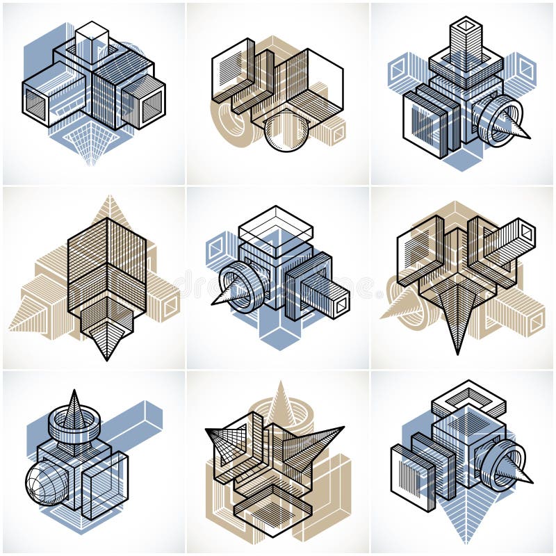Abstract Three-dimensional Shapes Set, Vector Designs Stock Vector ...