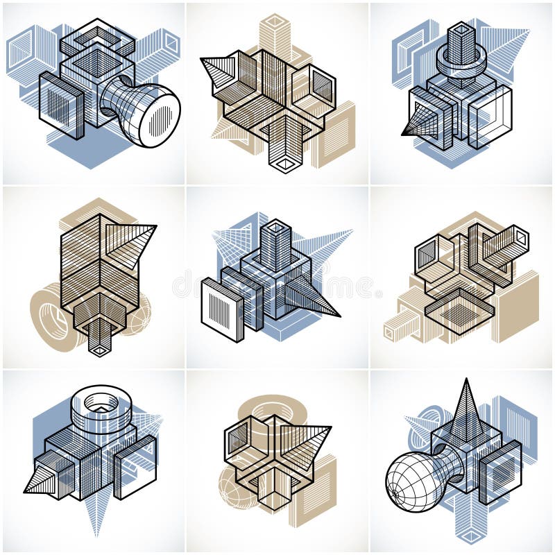 Abstract Three Dimensional Shapes Set, Vector Designs Stock Vector ...