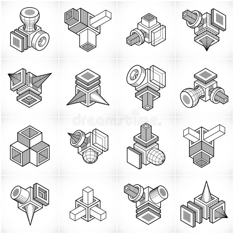 Abstract Three Dimensional Shapes Set, Vector Designs Stock Vector ...