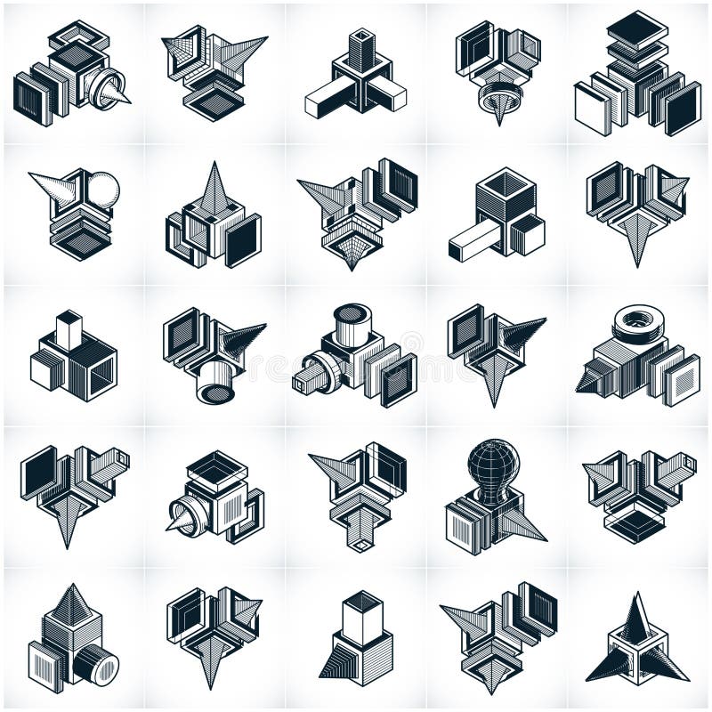 Abstract Three Dimensional Shapes Set, Vector Designs Stock Vector ...