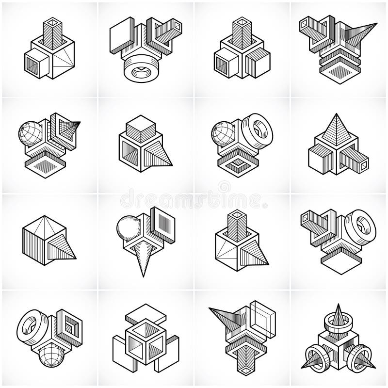 Abstract Three Dimensional Shapes Set, Vector Designs. Stock Vector ...