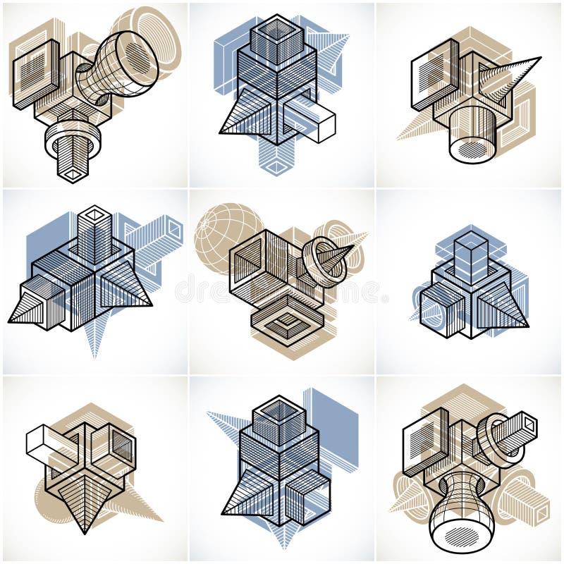 Abstract Three-dimensional Shapes Set, Vector Designs. Stock Vector ...