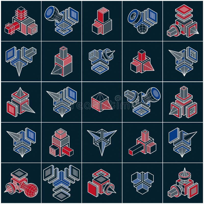 Abstract Three Dimensional Shapes Set, Vector Designs. Stock Vector ...