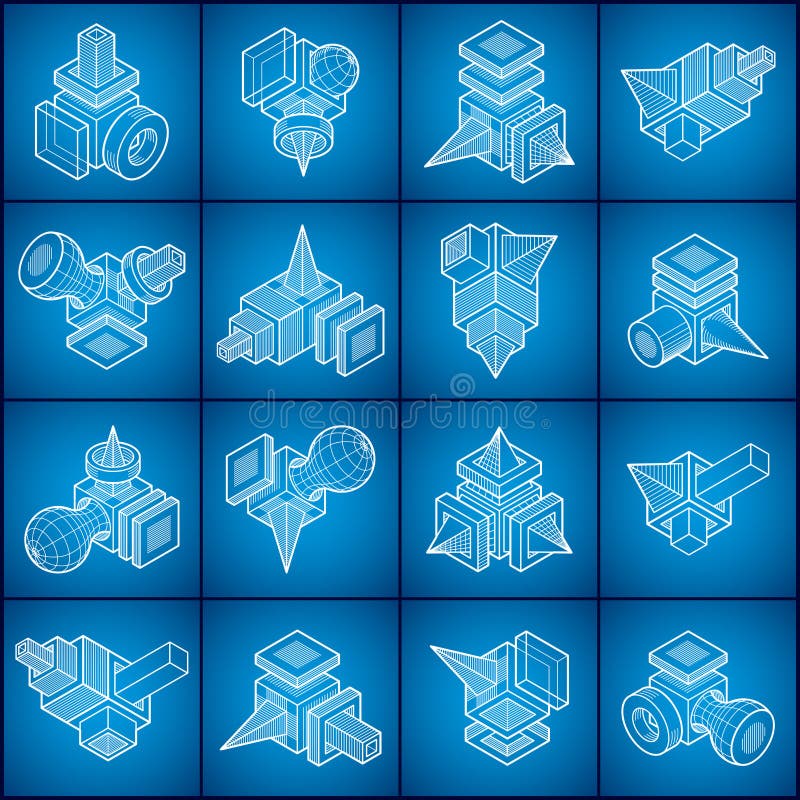 Abstract Three Dimensional Shapes Set, Vector Designs. Stock Vector ...