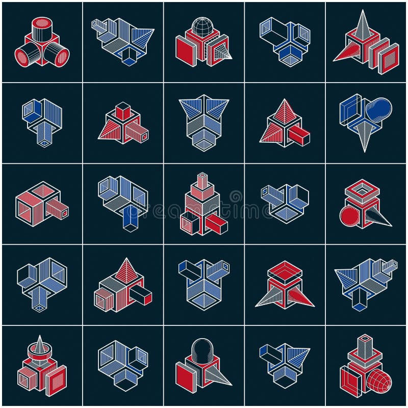 Abstract Three Dimensional Shapes Set, Vector Designs. Stock Vector ...