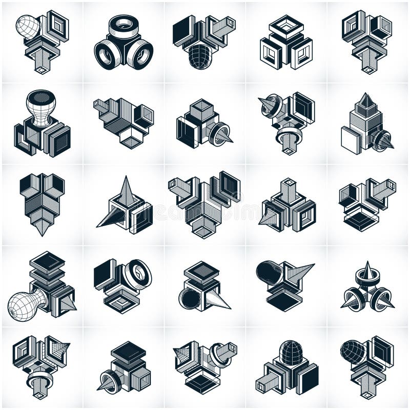 Abstract Three Dimensional Shapes Set, Vector Designs. Stock Vector ...