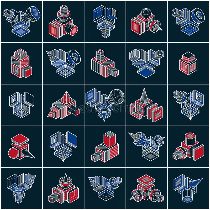 Abstract Three Dimensional Shapes Set, Vector Designs. Stock Vector ...