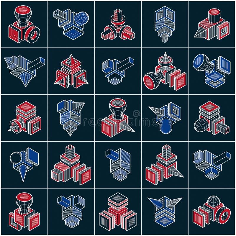 Abstract Three Dimensional Shapes Set, Vector Designs. Stock Vector ...