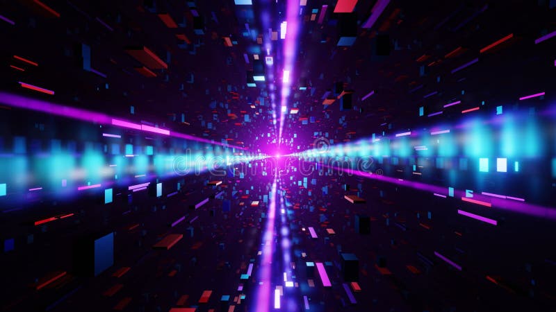 Abstract Three-dimensional Space. Different Cubes in Move in Space ...