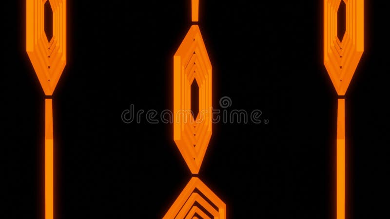 Abstract Three Vertical Rows of Orange Hexagon Silhouettes Moving on a ...