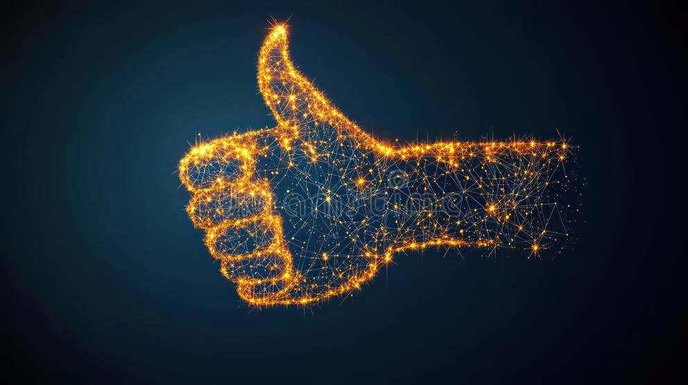 Abstract Thumbs Up, Digital Network, Dark Background, Approval Stock ...
