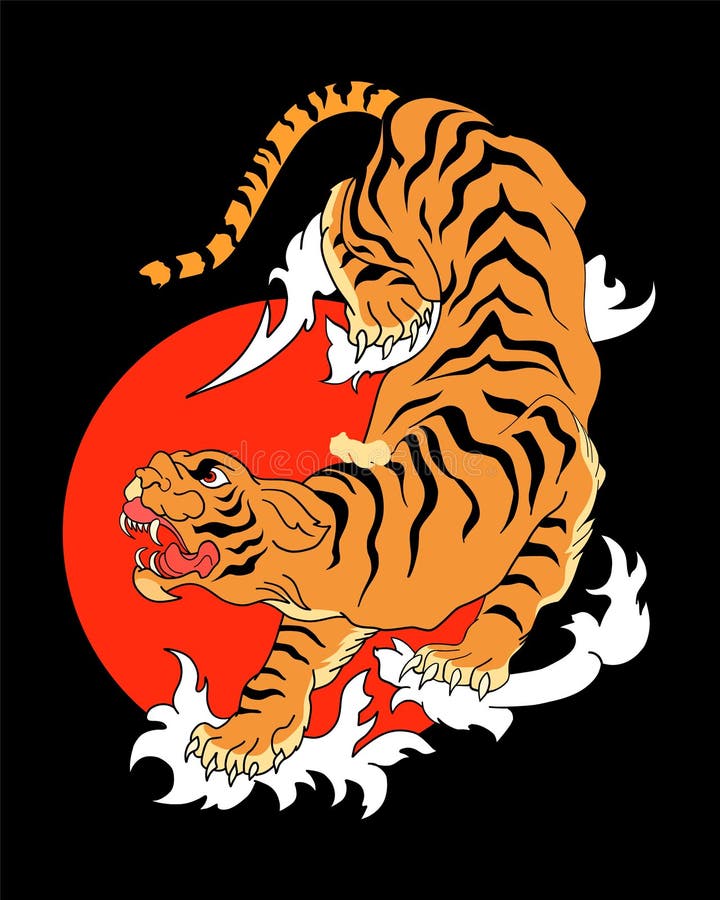 Abstract Tiger Climbing Down on Black Background with Spreading Wave ...