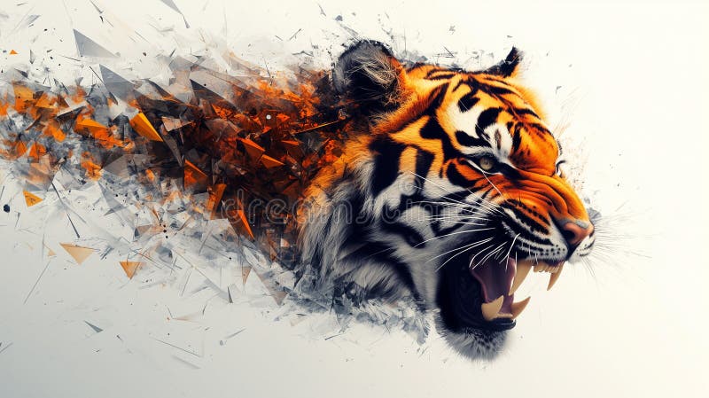 Abstract Tiger Head with Exploding Geometric Fragments and Dynamic Energy Stock Illustration ...