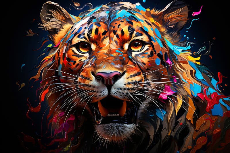 Abstract, Tiger. Multi Colored, Neon Portrait of a Tiger Looking ...