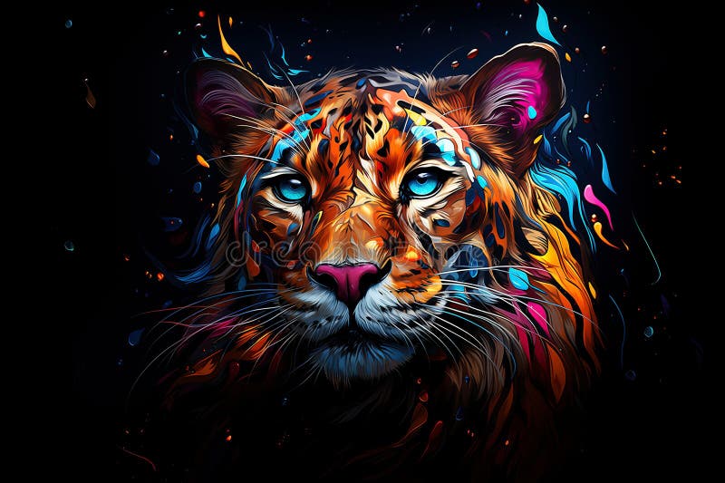 Abstract, Tiger. Multi Colored, Neon Portrait of a Tiger Looking ...
