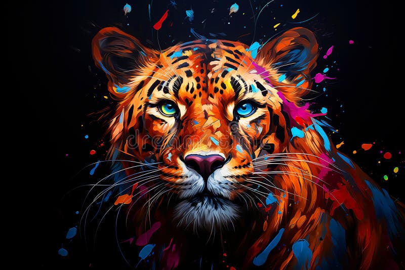 Abstract, Tiger. Multi Colored, Neon Portrait of a Tiger Looking ...