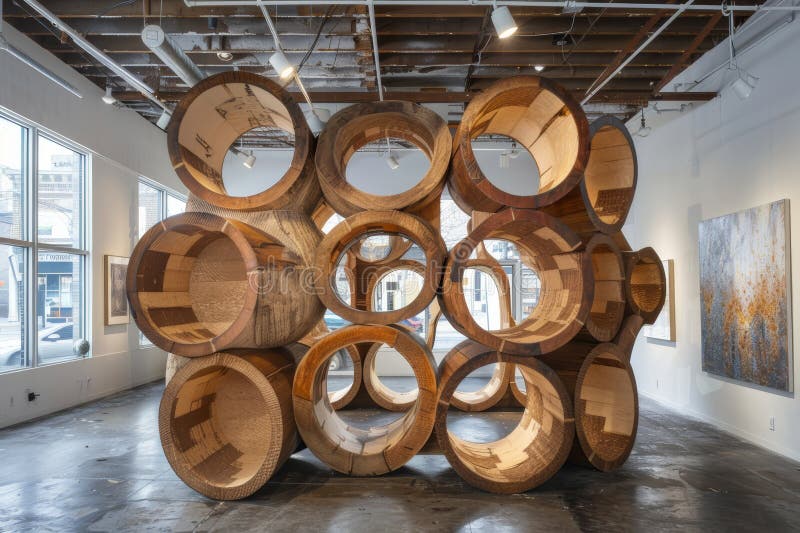 An Abstract Timber Art Installation in a Gallery, Featuring ...