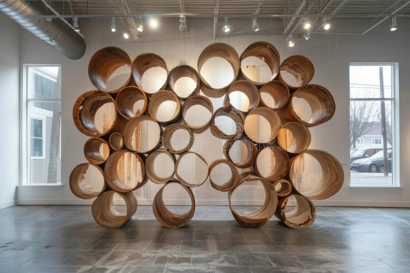 An Abstract Timber Art Installation in a Gallery, Featuring ...