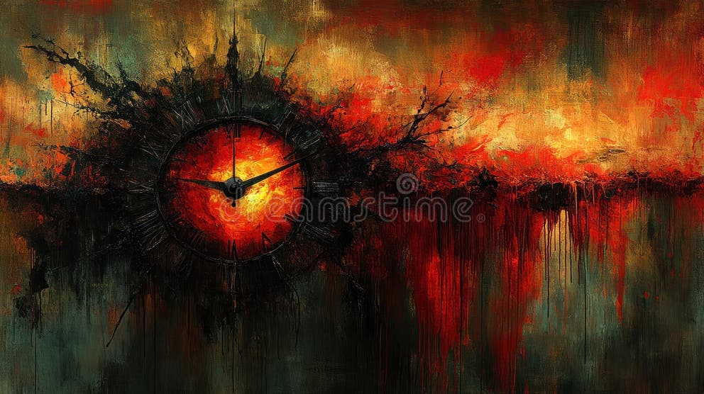 Abstract Time Clock, Fiery Horizon Stock Illustration - Illustration of ...