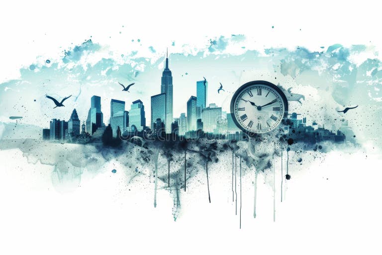 Abstract Time Concept with Clocks, Gears, and Digital Elements. Stock ...