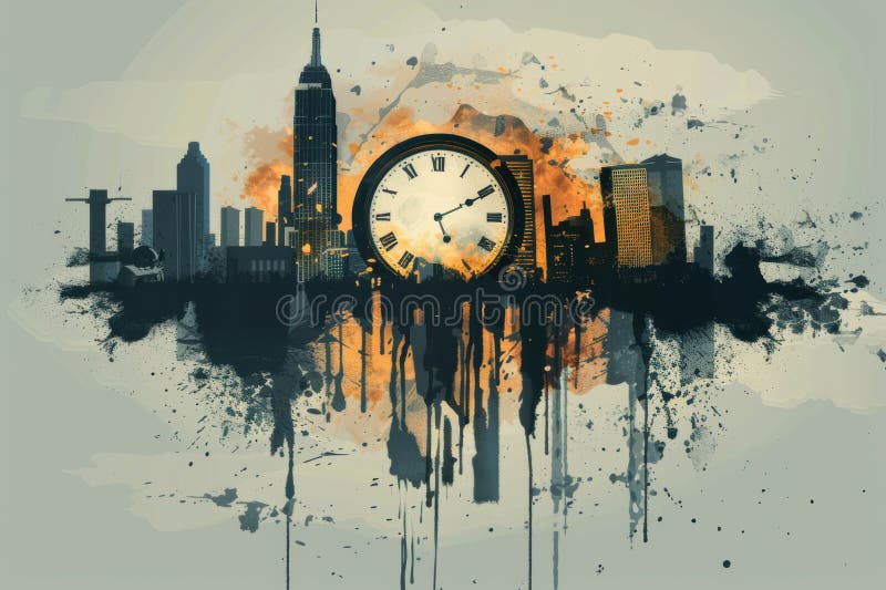 Abstract Time Concept with Clocks, Gears, and Digital Elements. Stock ...