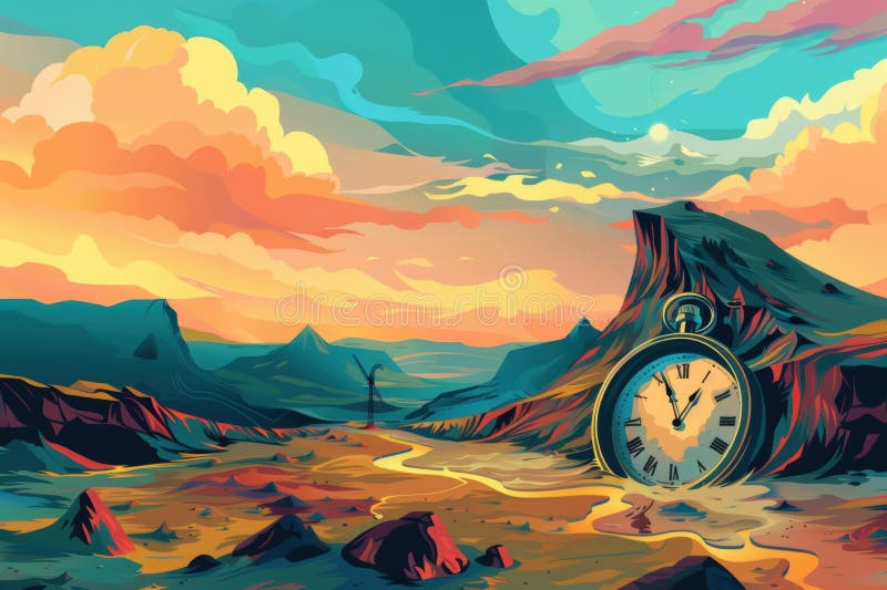 Abstract Time Concept with Clocks, Gears, and Digital Elements. Stock ...